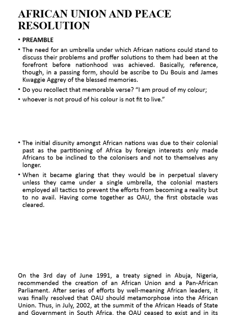African Union and Peace Resolution II | PDF | African Union ...