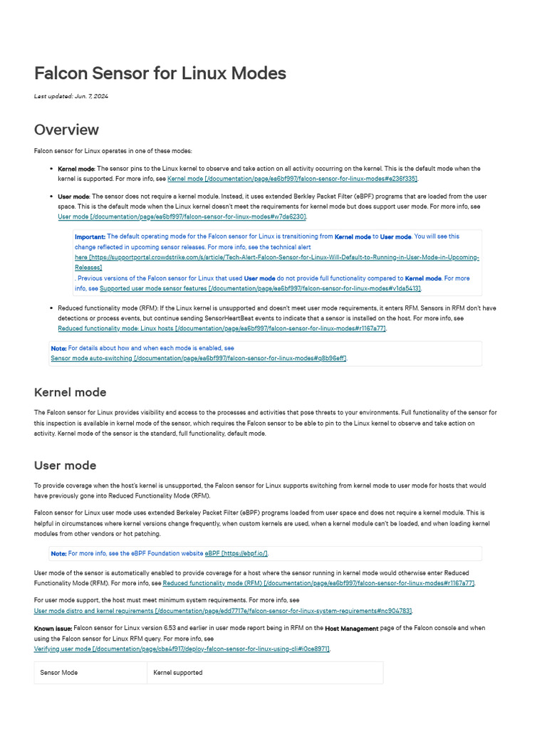 Falcon Sensor For Linux Modes: Kernel Mode | PDF | Kernel (Operating ...