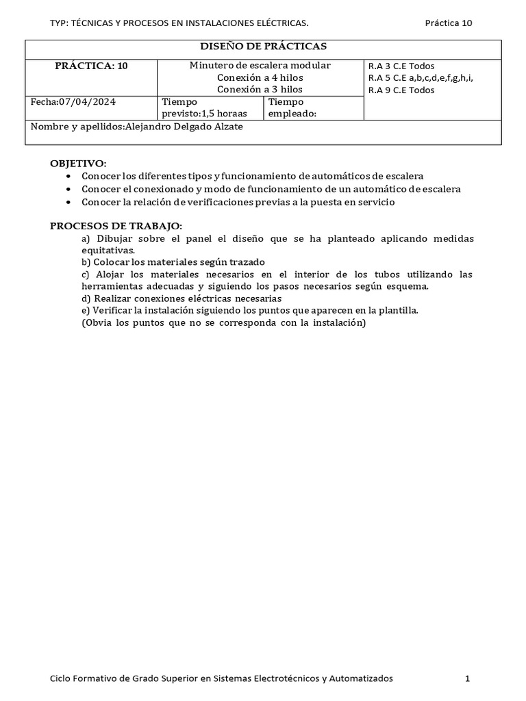 Practica 10 Minutero de Escalera Typ | PDF | Herramientas