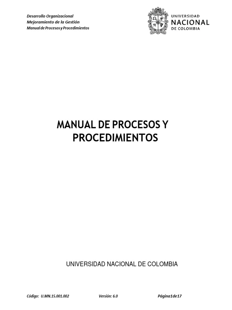 Manual - Procesos - Procedimientos Universidad Nacional | PDF | Planificación | Business