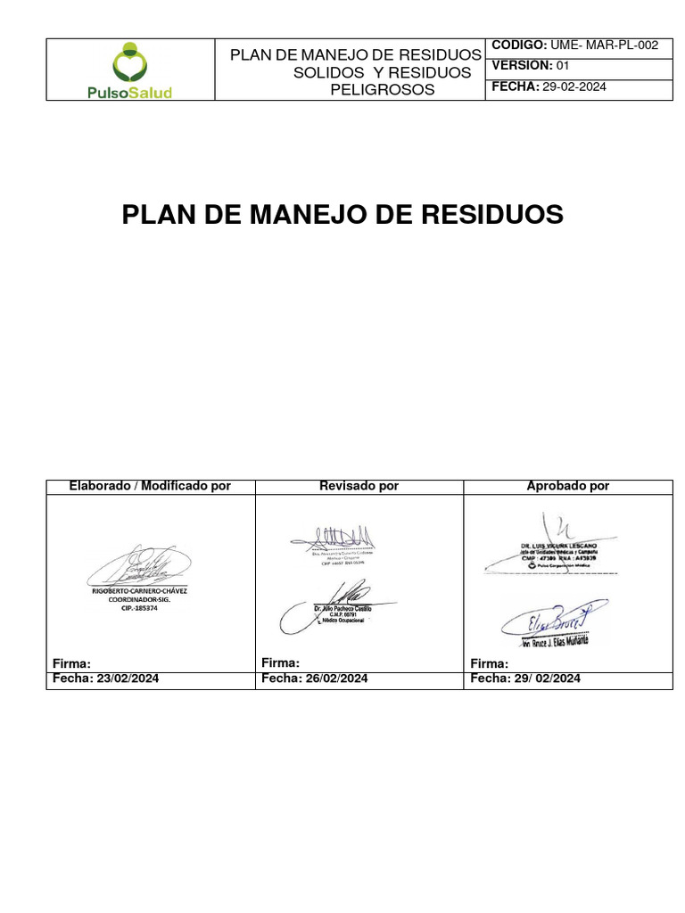 Ume Mar PL 002 Plan de Manejo de Residuos Solidos y Residuos Peligrosos ...