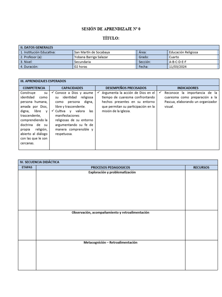 Sesión de Aprendizaje #0 2024 | PDF | Maestros | Aprendizaje