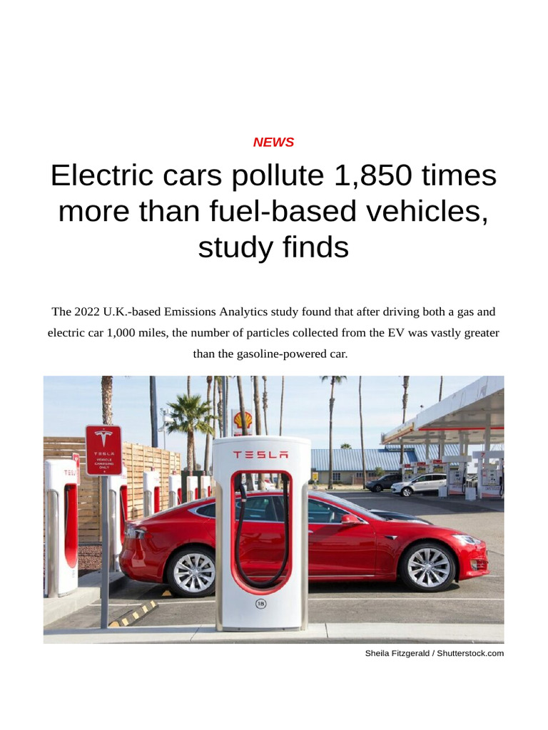 Electric Cars Pollute 1,850 Times More Than Fuel-Based Vehicles, Study ...