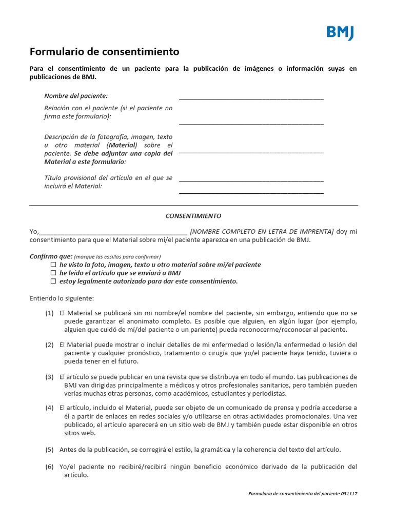 Formato de consentimiento informado BMJ - Español | Descargar gratis ...