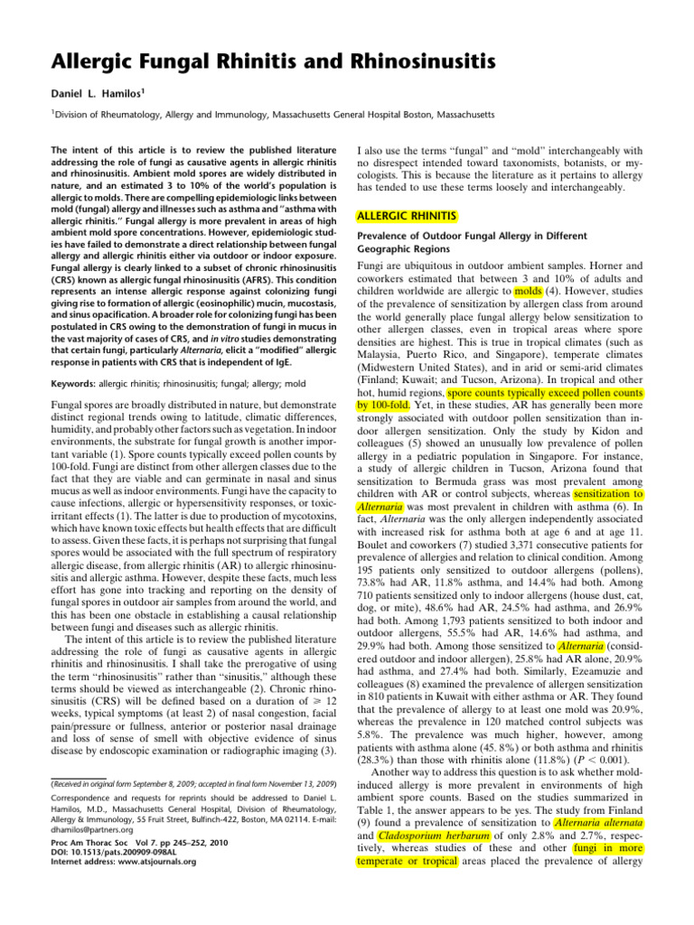 Hamilos 2012 Allergic Fungal Rhinitis and Rhinosinusitis | Download ...