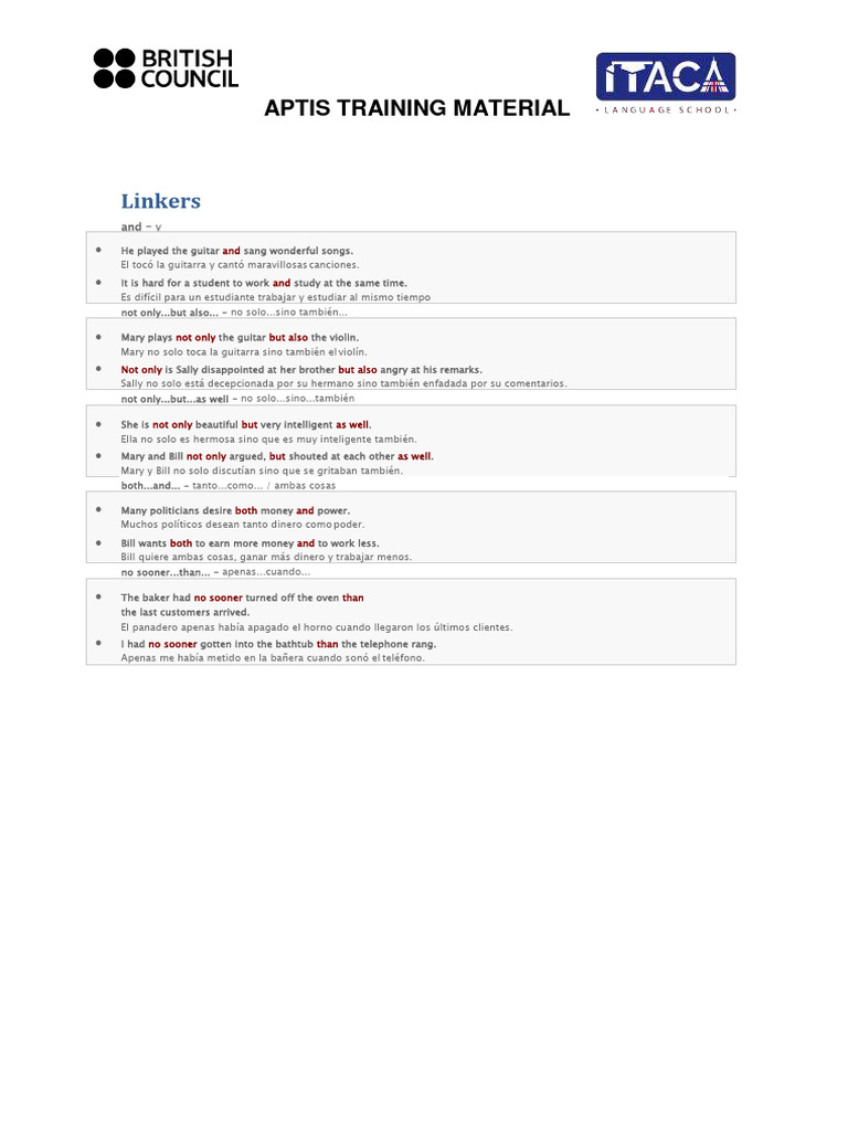 Linkers - Aptis Training Materials | PDF