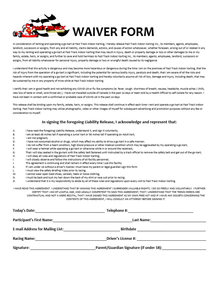 Waiver Form 2020 | PDF | Legal Liability