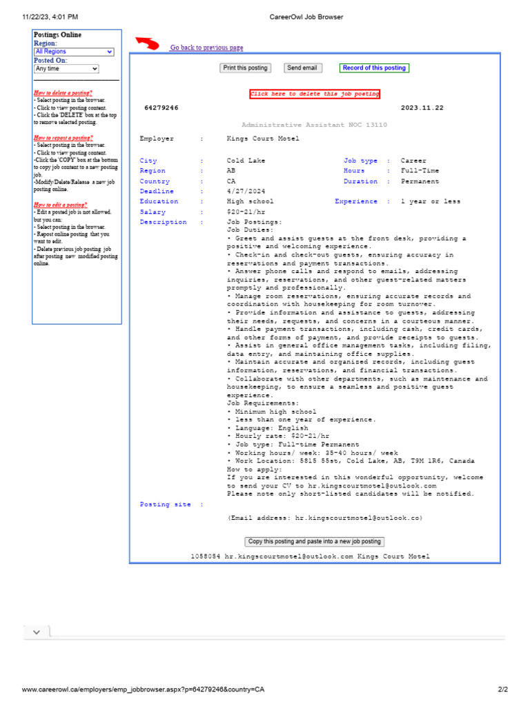 Cold Lake Motel Admin Posting | PDF | Business