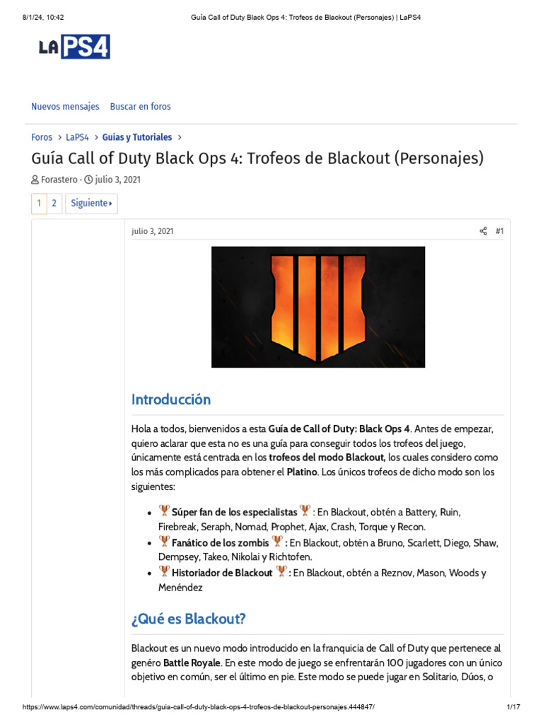 Guía Call of Duty Black Ops 4 - Trofeos de Blackout (Personajes ...