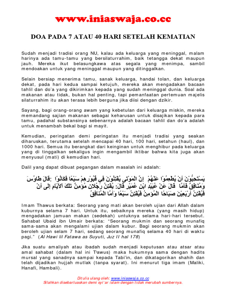 Doa 7 Atau 40 Hari Setelah Kematian | PDF