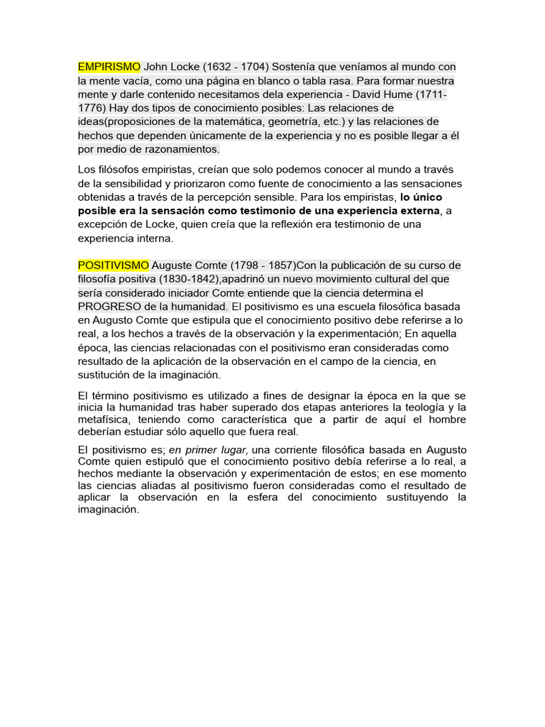 EMPIRISMO y POSITIVISMO | PDF