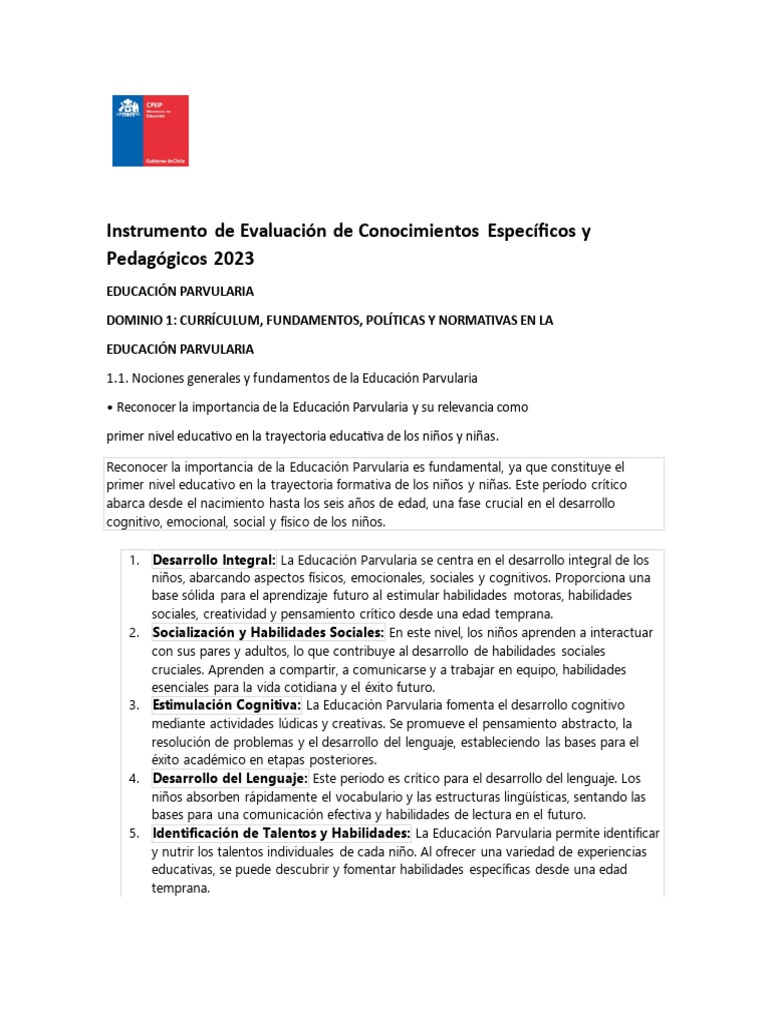 Prueba Educación parvularia PDF | PDF | Educación de la primera infancia | Evaluación