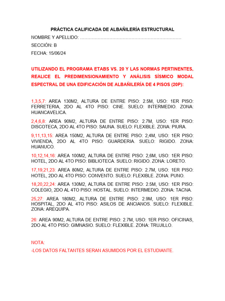 Cuarta Practica Calificada de Albañileria | PDF