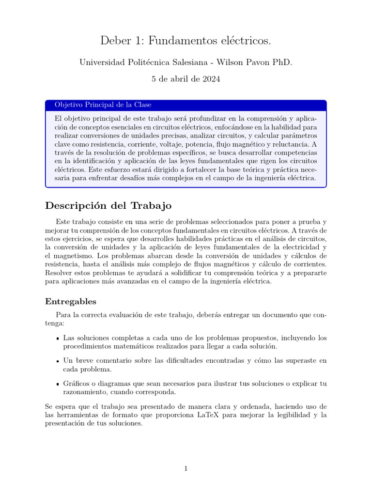 Deber1 - Fundamentos Electricos | PDF | Resistor | Red eléctrica