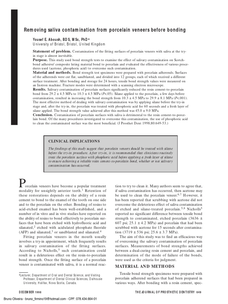 Aboush 1998 - Removendo Contaminação Por Saliva Após Try-In | PDF ...