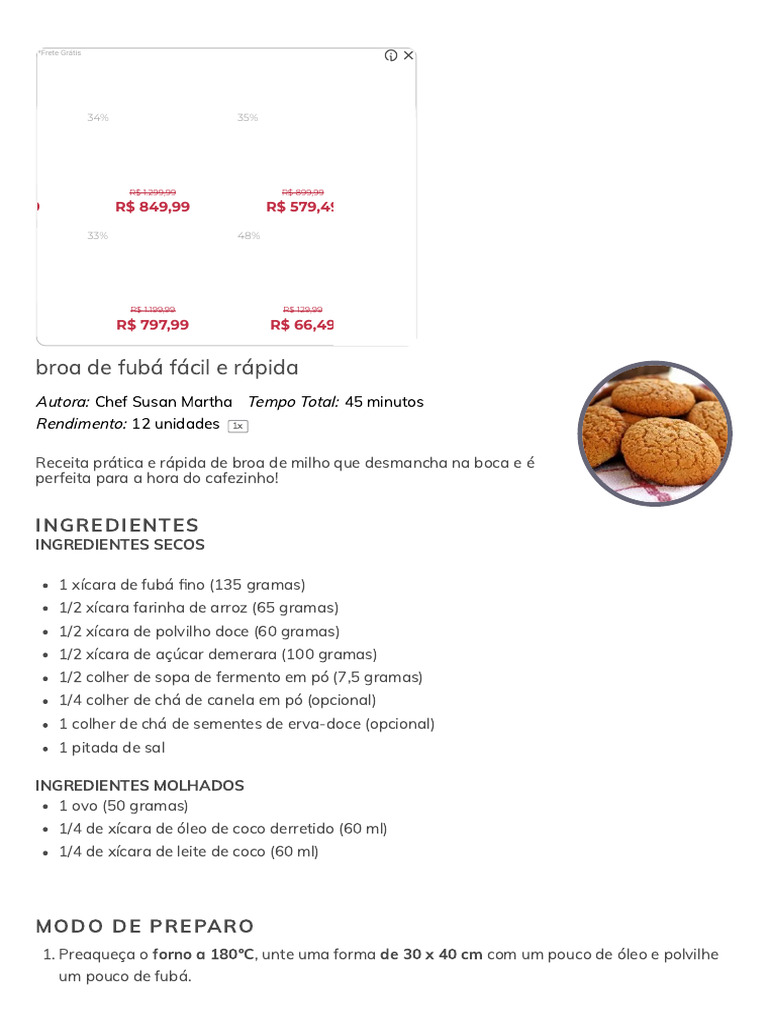 BROA DE FUBÁ FÁCIL E RÁPIDA SEM GLÚTEN SEM LACTOSE - Receitas Saudáveis ...