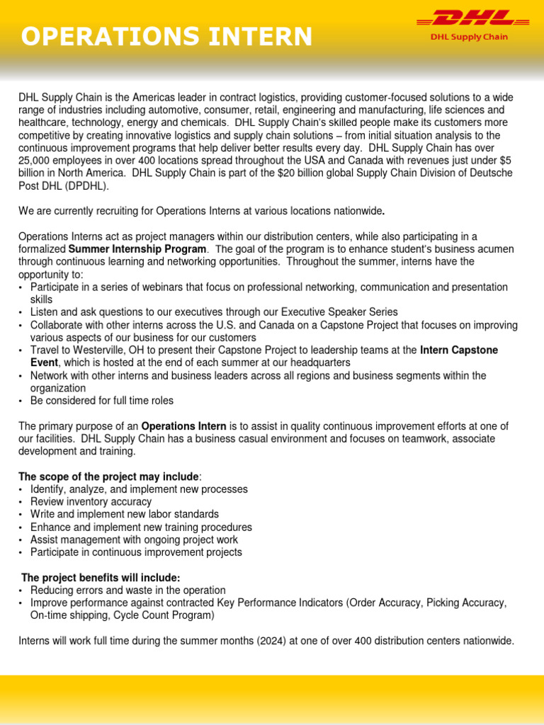 DHL Operations Intern 2024 | PDF | Supply Chain | Logistics