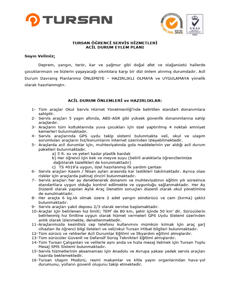 Okul Acil Durum Eylem Planı-1 | PDF