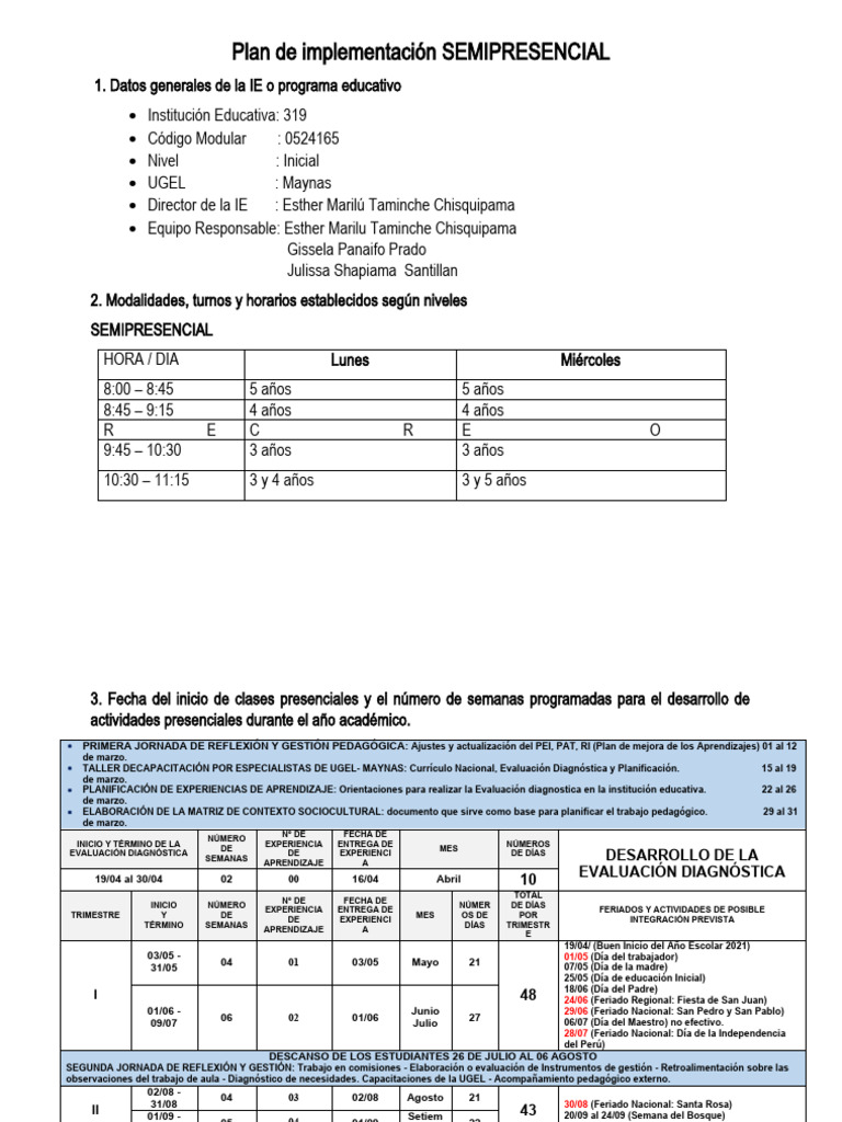 PLAN DE IMPLEMENTACION SERVICIO EDUCATIVO IEI #319 Yanashi | PDF