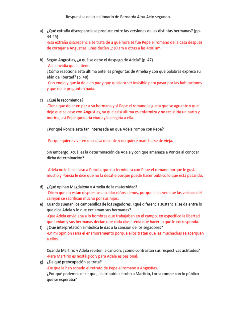 Tarea de Bernarda Alba - Acto Segundo. | PDF