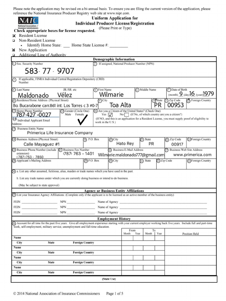 NAIC Form (5) - 1 | PDF