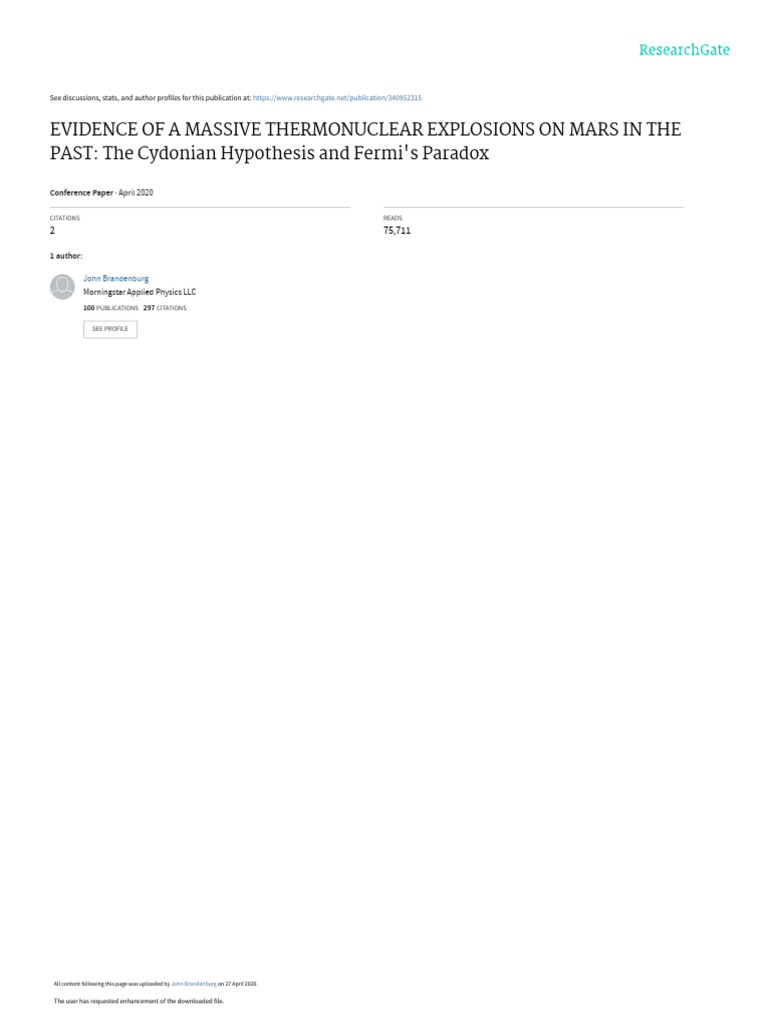 EVIDENCE OF A MASSIVE THERMONUCLEAR EXPLOSIONS ON MARS IN THE PAST: The ...