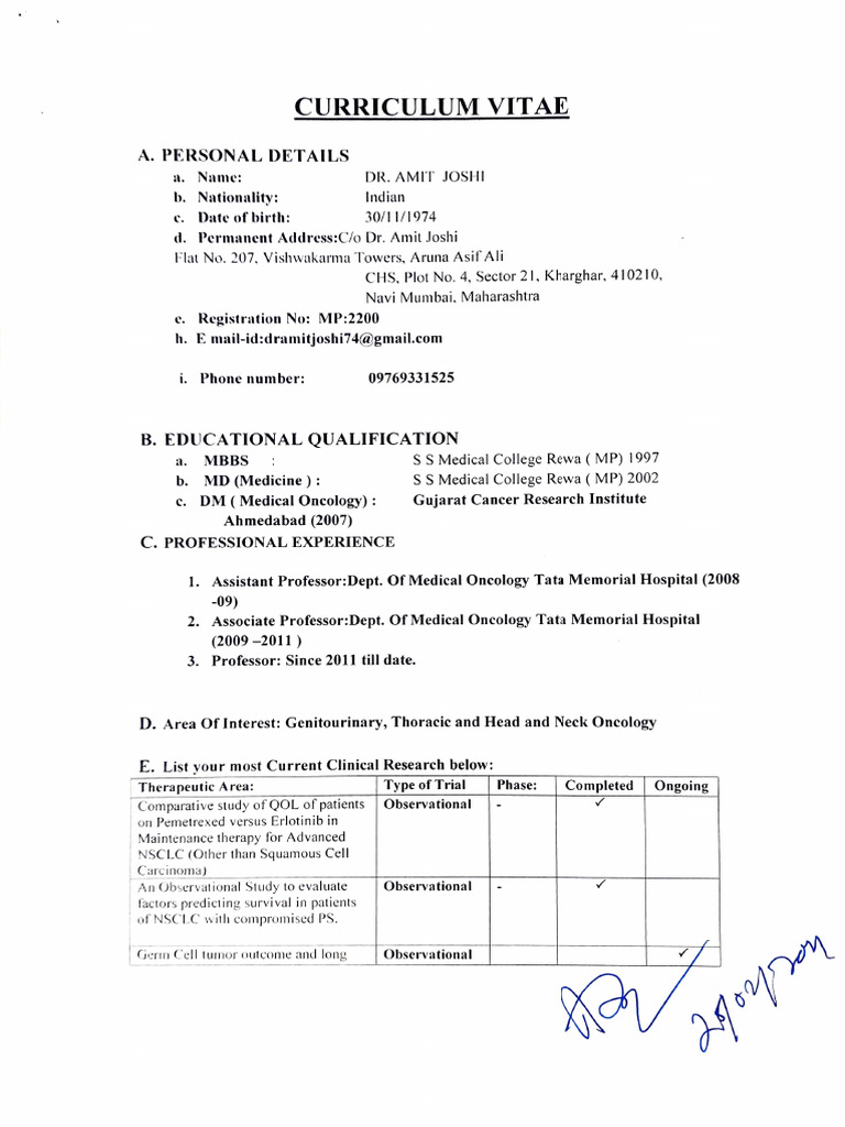 Dr. Amit Joshi CV | Download Free PDF | Prostate Cancer | Cancer