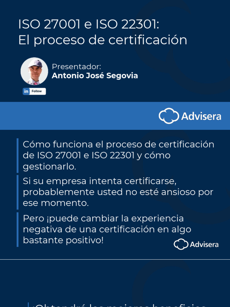 ISO 27001 ISO 22301 El Proceso de Certificaion Webinar Presentation ...