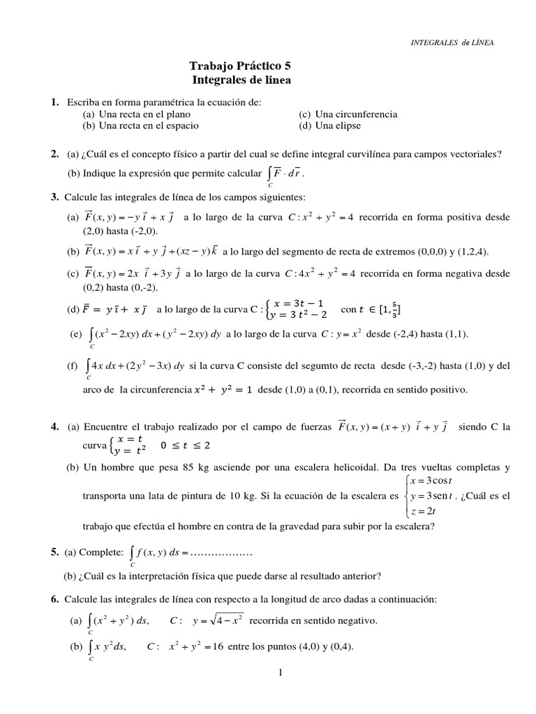 Tp5-Integrales de Linea-2024 | Descargar gratis PDF | Integral | Curva