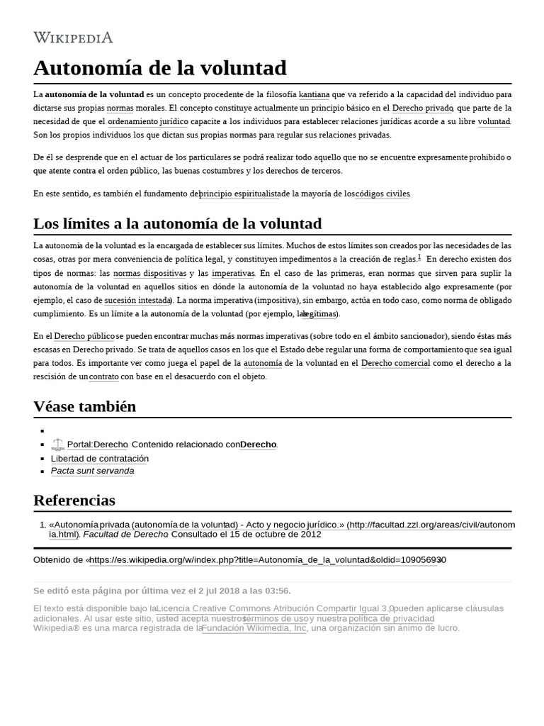 Autonomía de La Voluntad | PDF | Autonomía | Justicia