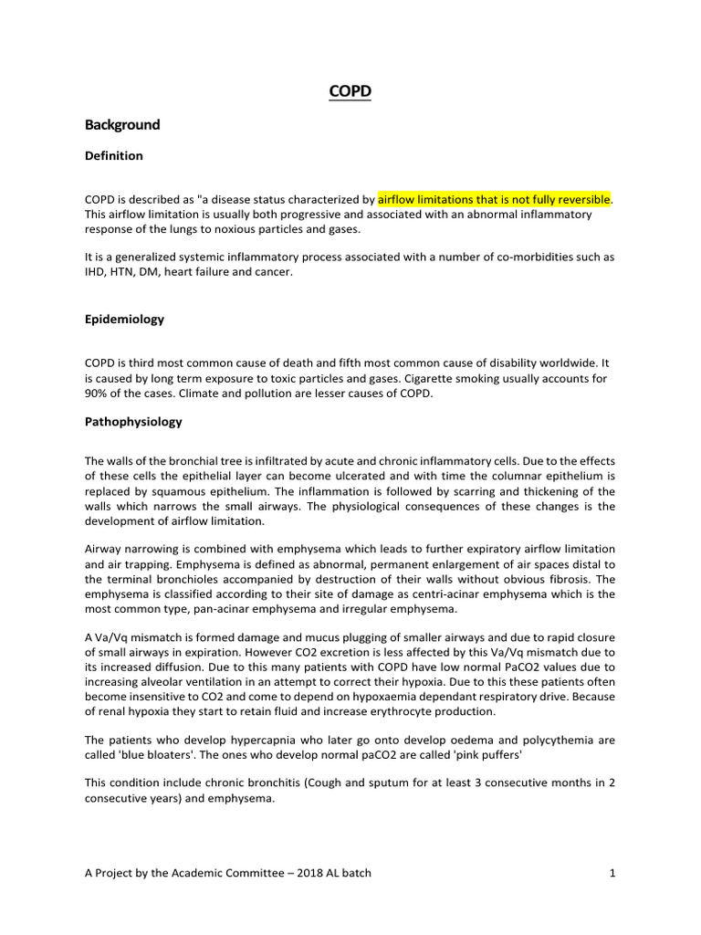 COPD Bat Note | PDF | Chronic Obstructive Pulmonary Disease ...