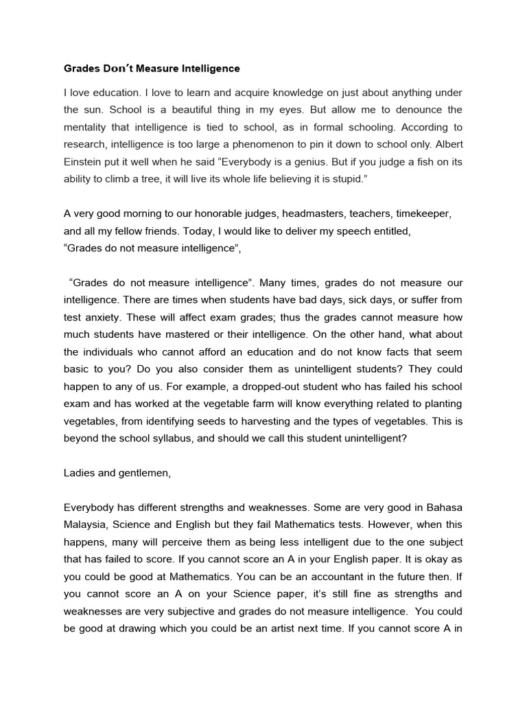 Grades Dont Measure Intelligent | PDF | Intelligence | Cognition