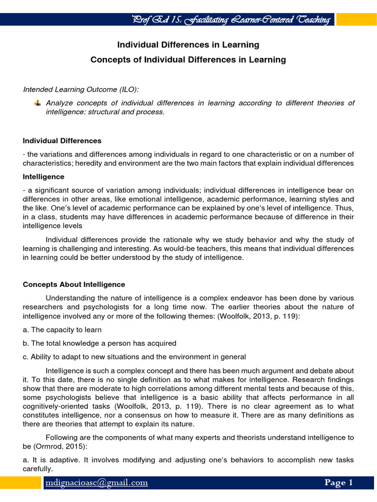 Understanding Individual Differences in Learning | PDF | Intelligence ...