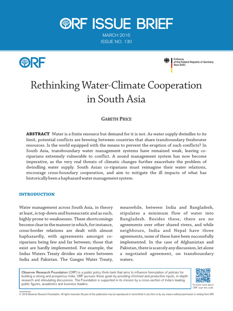 Rethinking Water-Climate Cooperation in South Asia | PDF | South Asia ...