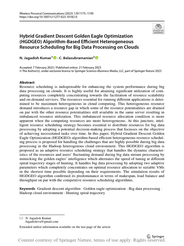 Hybrid Gradient Descent Golden Eagle Optimization Pdf Apache Hadoop Scheduling Computing 