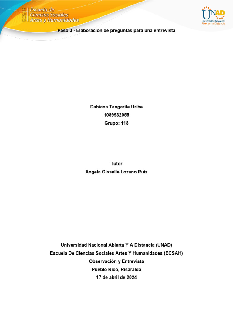Paso 3 - Elaboración de preguntas para una entrevista | PDF | Sicología ... Paso 3 - Elaboración de preguntas para una entrevista | PDF | Sicología ...
