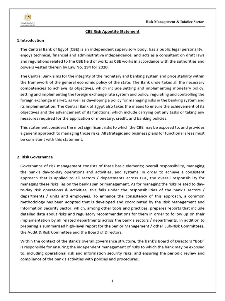 CBE Risk Appetite Statement | PDF | Operational Risk | Information Security
