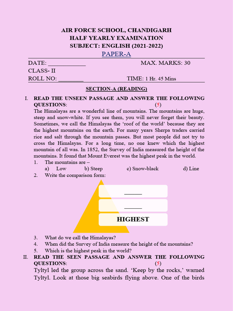 CLS 2 Eng-A | PDF | Mountains | Languages