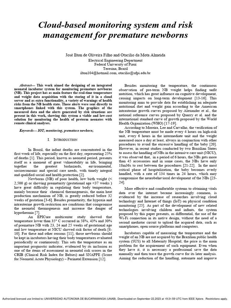 Cloud-Based Monitoring System and Risk Management For Premature ...