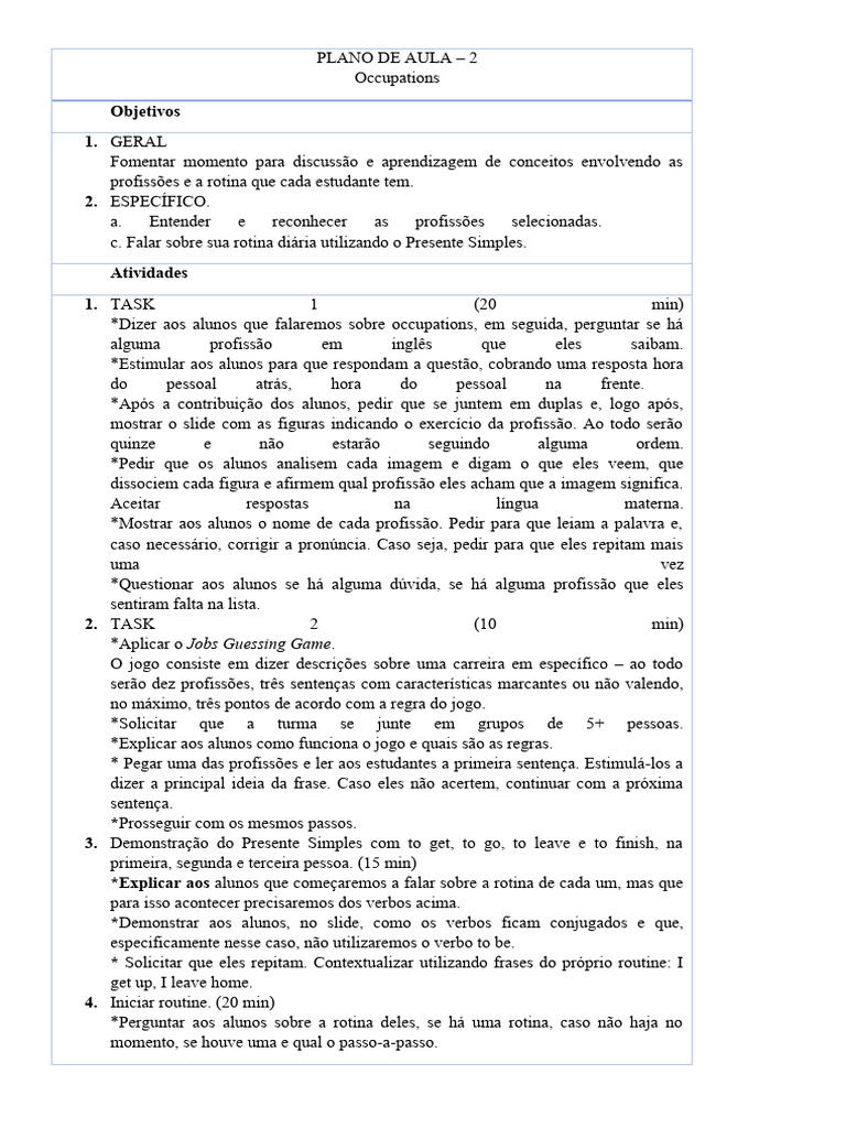 Plano de Aula 2 | PDF | Idiomas | Estudos de Línguas Estrangeiras
