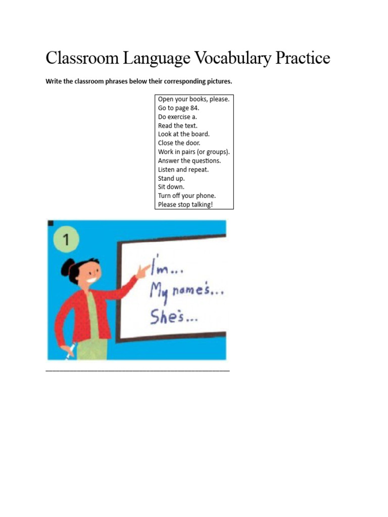 Classroom Language Vocabulary Practice | PDF | Linguistics | Human ...