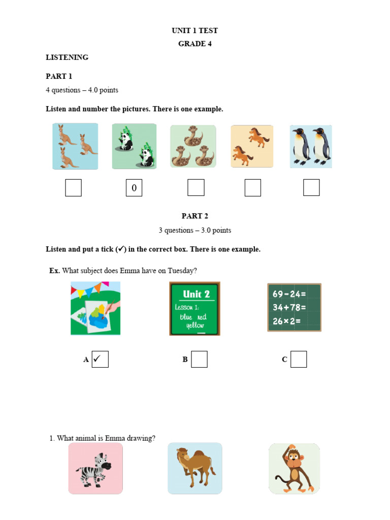 De KT Unit 1 - Tieng Anh 4 I-Learn Smart Start | PDF | Zoology