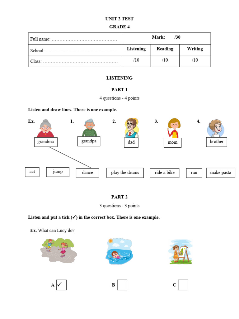 De KT Unit 2 Tieng Anh 4 I Learn Smart Start PDF Foods Cuisine