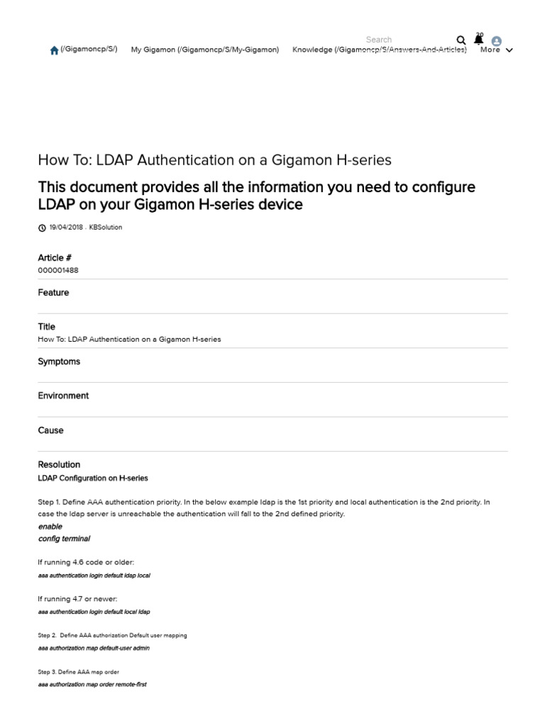 How To - LDAP Authentication On A Gigamon H-Series | PDF | Transport ...