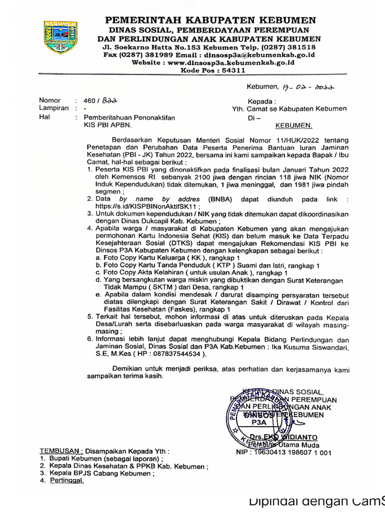 Penonaktifan KIS PBI APBN (SK Mensos Nomor 11HUK2022 | PDF