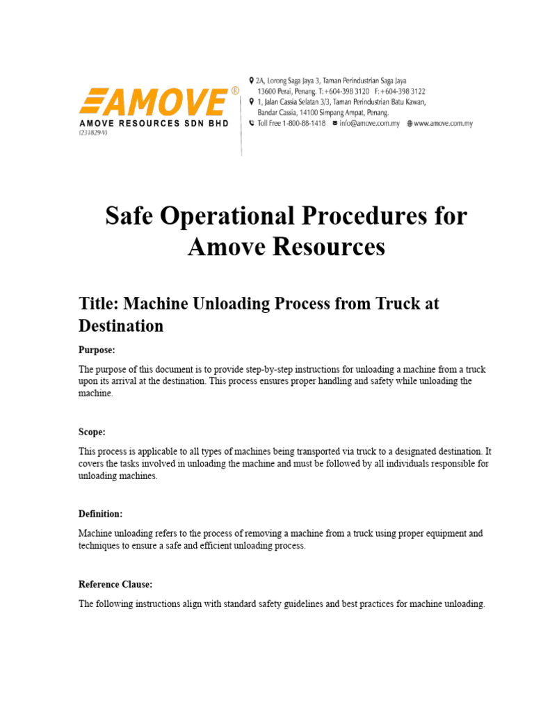 SOP AMOVE - Unloading Process | PDF | Personal Protective Equipment | Truck