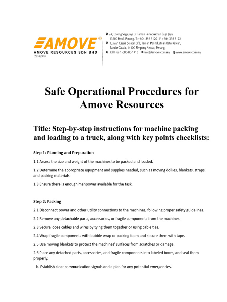 SOP AMOVE - Packing,loading and check list | Download Free PDF | Truck ...