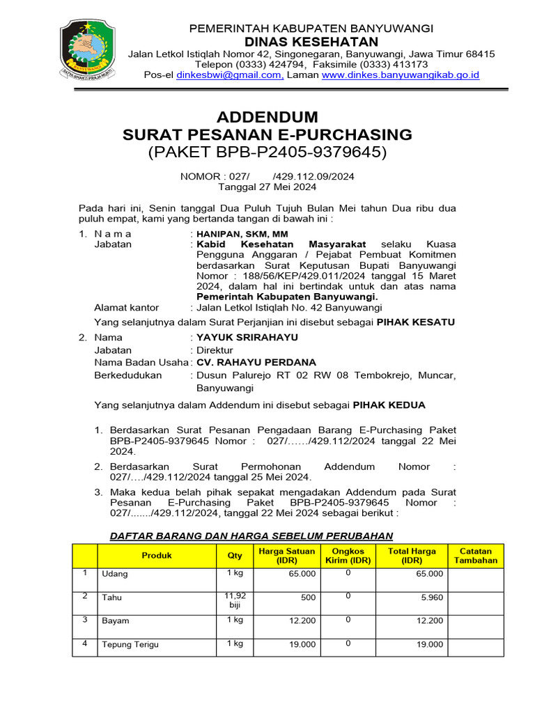 Addendum E-Purchasing Banyuwangi | PDF
