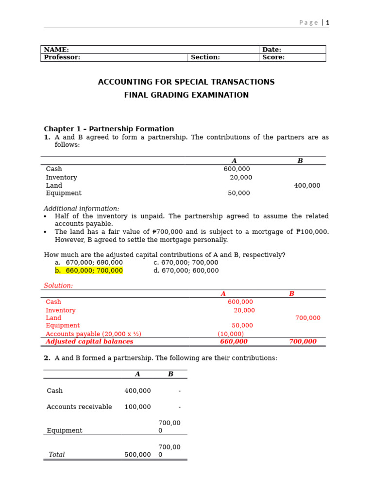 final-grading-exam-key-answers | PDF | Debits And Credits | Equity ...