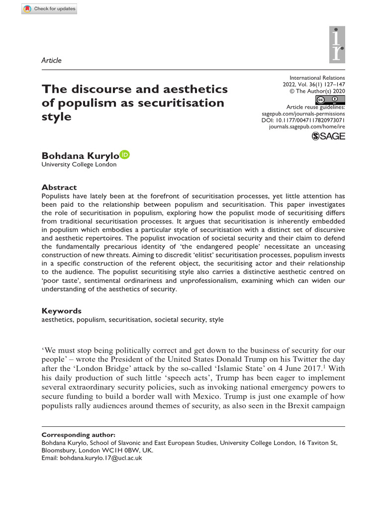 The discourse and aesthetic style of populism as securitisation style | Download Free PDF ...